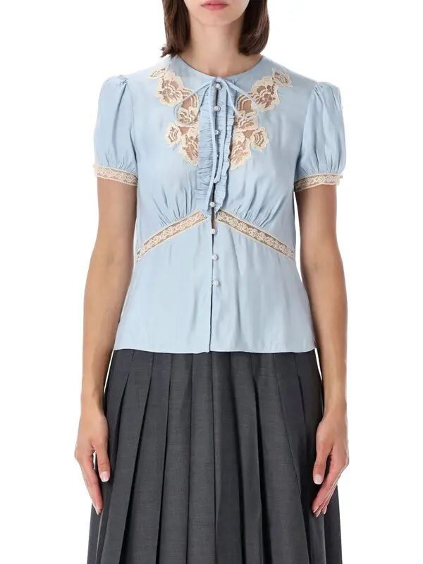 SELF-PORTRAIT Lace Trimmed Blouse - Blue