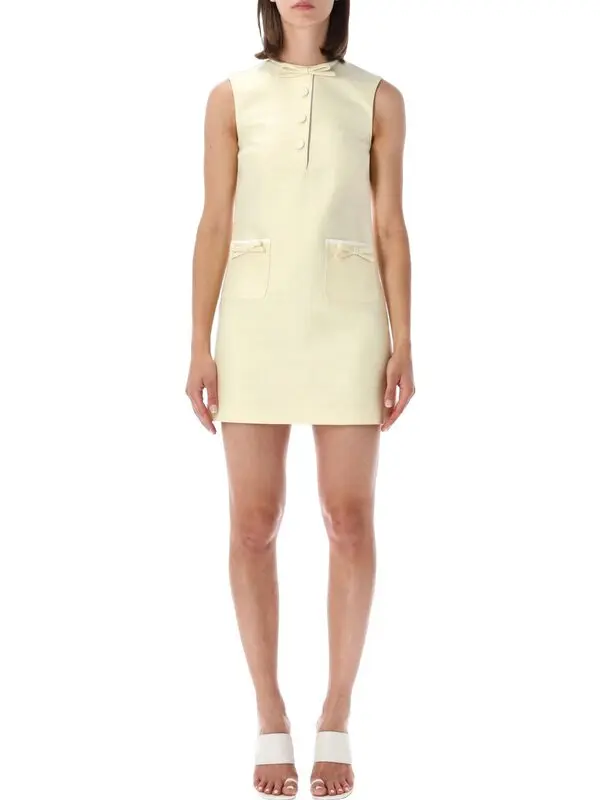 SELF-PORTRAIT Sleeveless Dress With Button Detail And Bow Embellishments - Yellow