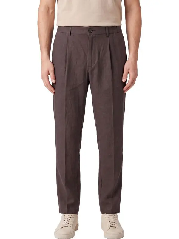 Herno Linen Chino Trousers With Pleats And Rear Welt Pockets - Cocoa