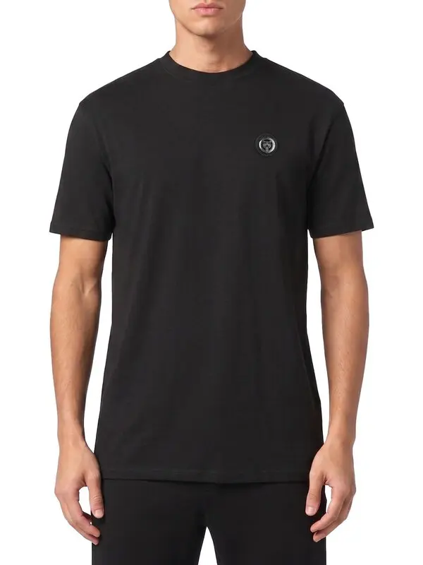 PLEIN SPORT Slim Fit Cotton T-shirt With Contrast Logo Print - Black