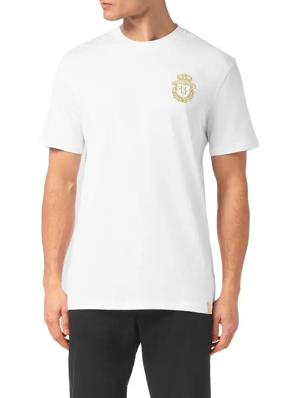 BILLIONAIRE Slim Fit Cotton T-shirt With Embroidered Crest - White