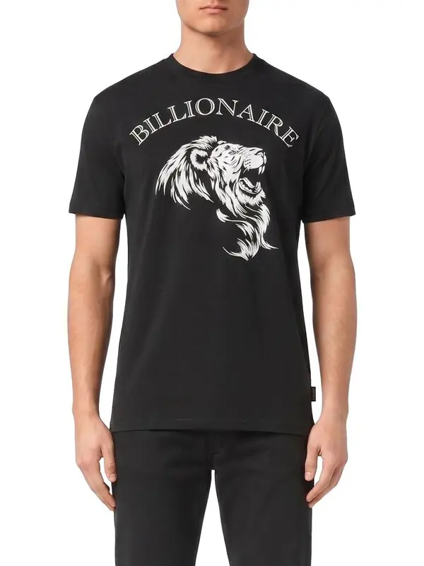 BILLIONAIRE Slim Fit Cotton T-shirt With Contrast Graphic Logo - Black
