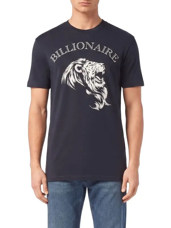 BILLIONAIRE Slim Fit Cotton T-shirt With Contrast Graphic Logo - Blue