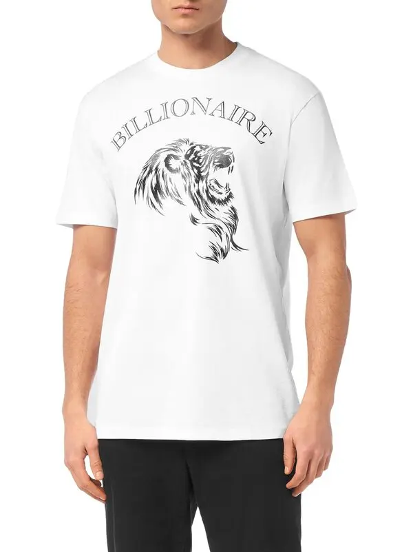 BILLIONAIRE Slim Fit Cotton T-shirt With Contrast Graphic Logo - White