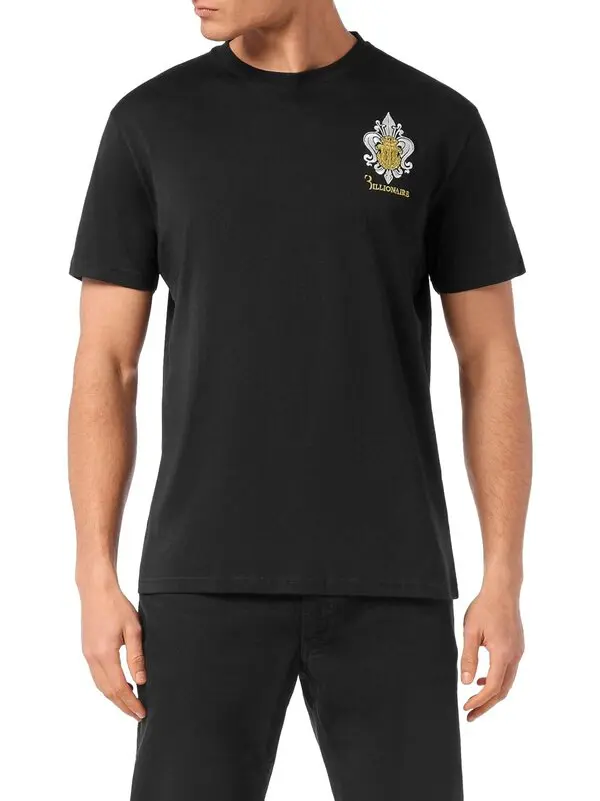 BILLIONAIRE Slim Fit Cotton T-shirt With Contrast Embroidered Shield - Black