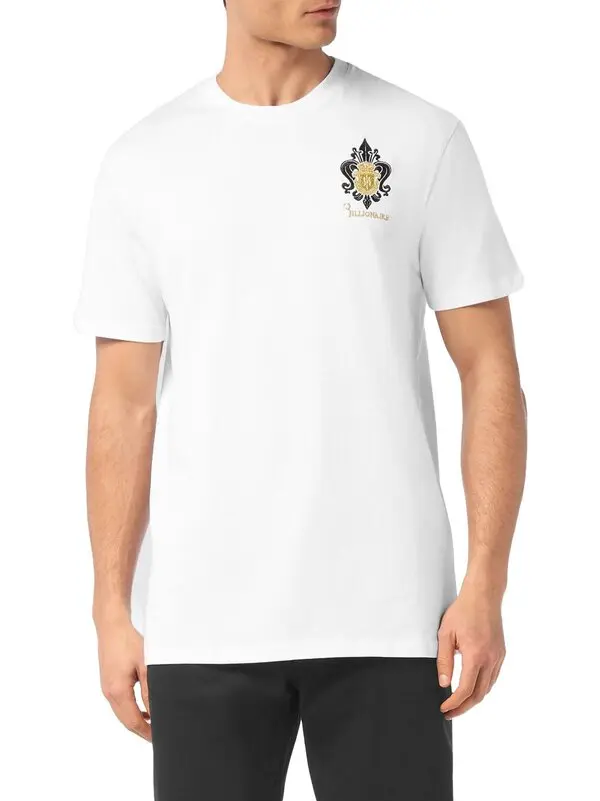 BILLIONAIRE Slim Fit Cotton T-shirt With Contrast Embroidered Shield - White