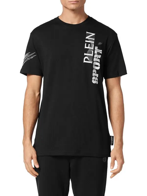 PLEIN SPORT Slim Fit Cotton T-shirt With Contrast Logo Print - Black