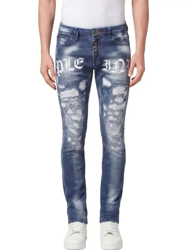 Philipp Plein Distressed Slim Fit Jeans - Turquoise