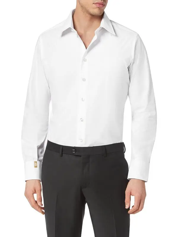 BILLIONAIRE Slim Fit Cotton Poplin Shirt With French Collar And Long Sleeves - White