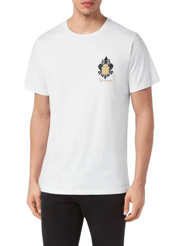 BILLIONAIRE Slim Fit Cotton T-shirt With Contrast Embroidered Shield - White