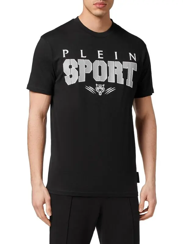 PLEIN SPORT Slim Fit Cotton T-shirt With Contrast Printed Logo - White 1