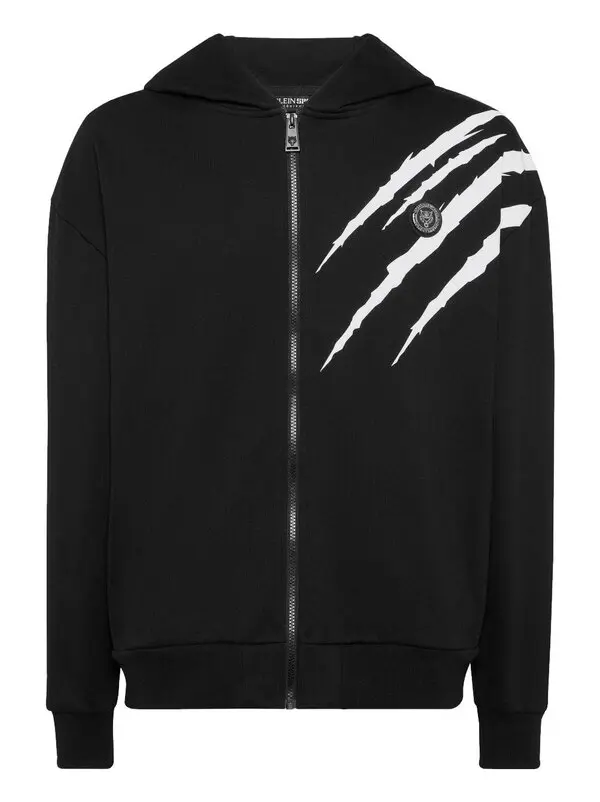 PLEIN SPORT Zip-up Hoodie With Graphic Detail - Black