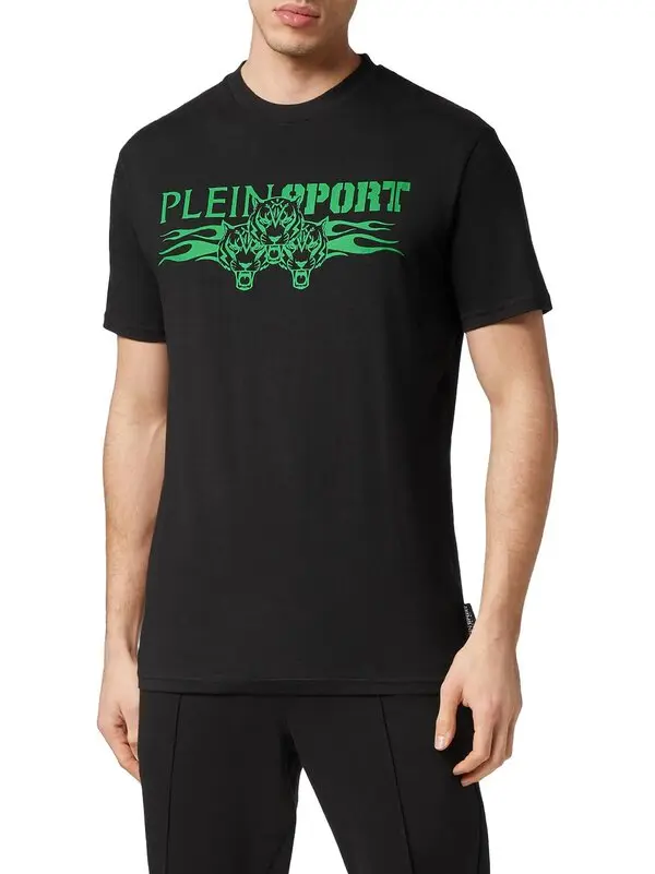 PLEIN SPORT Slim Fit Cotton T-shirt With Contrast Hexagon Logo - Black