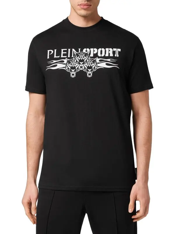 PLEIN SPORT Slim Fit Cotton T-shirt With Contrast Hexagon Logo - White 1