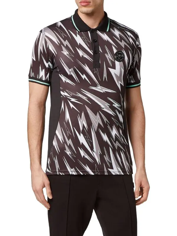 PLEIN SPORT Slim Fit Cotton Polo Shirt With Printed Logo And Contrast Trims - Black