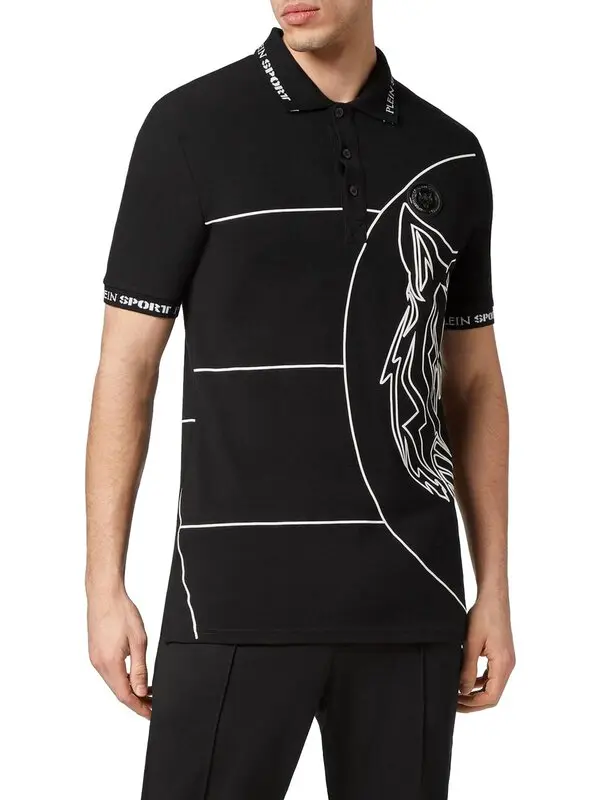 PLEIN SPORT Slim Fit Short-sleeve Cotton Polo With Printed Hexagon Logo - White 1