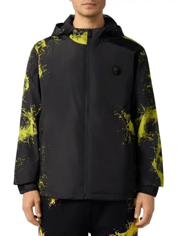 PLEIN SPORT Abstract Print Hooded Windbreaker Jacket - Black