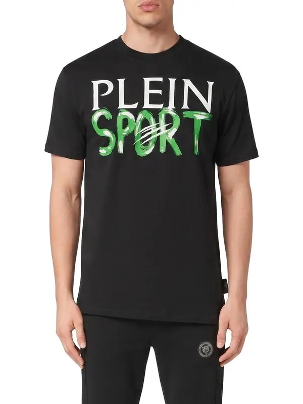 PLEIN SPORT Cotton T-shirt With Contrasting Front Printed Logo - Black