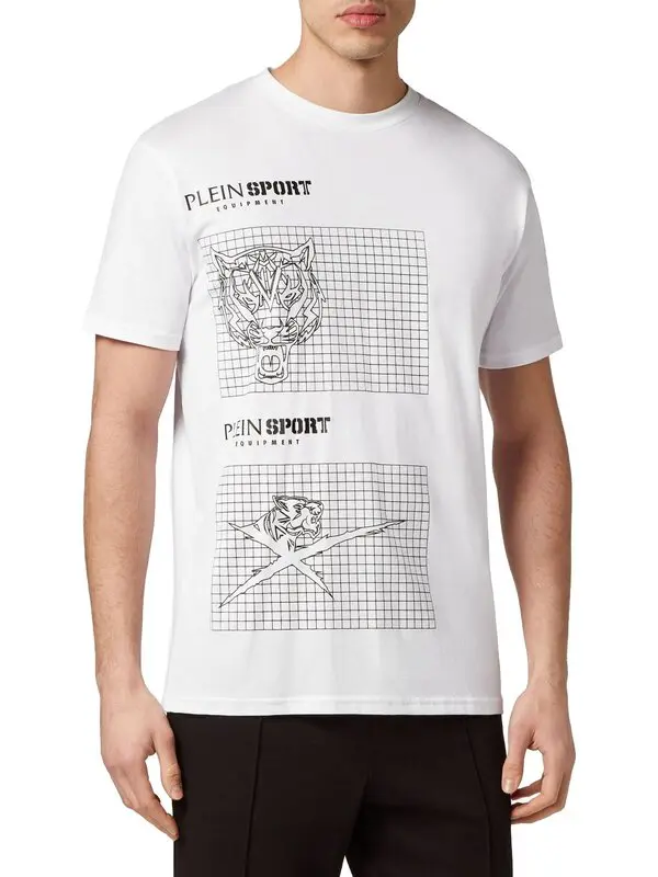PLEIN SPORT Cotton T-shirt With Contrast Graphic Print - White