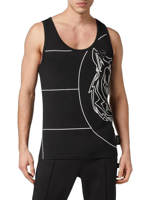 PLEIN SPORT Slim Fit Cotton Tank Top With Graphic Logo - White 1