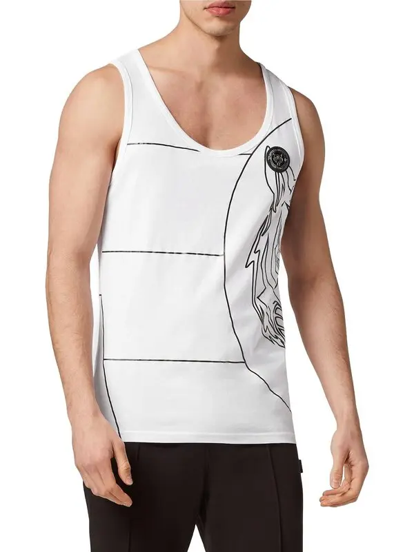 PLEIN SPORT Slim Fit Cotton Tank Top With Graphic Logo - White