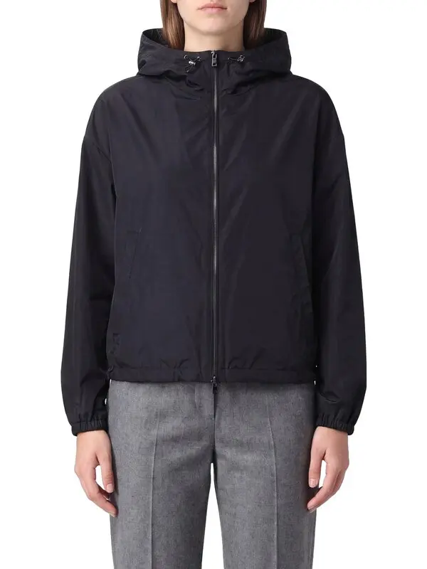 Herno Short Water-repellent Taffeta Windbreaker Jacket With Hood And High Neck - Black