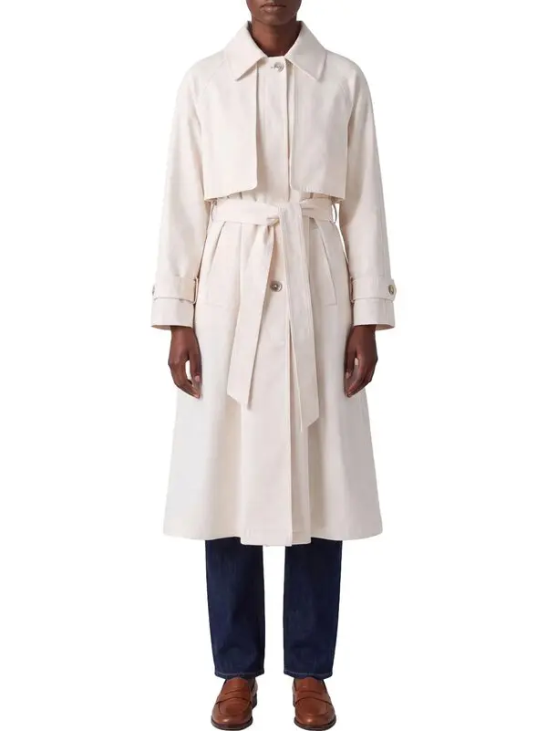 Herno Single-breasted Polyester Trench Coat With Tie Belt - White