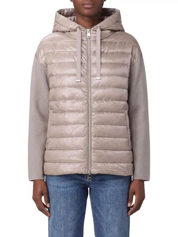 Herno Short Down Jacket With Hood And Knit Details - Beige