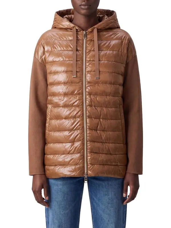 Herno Short Down Jacket With Hood And Knit Details - Brown