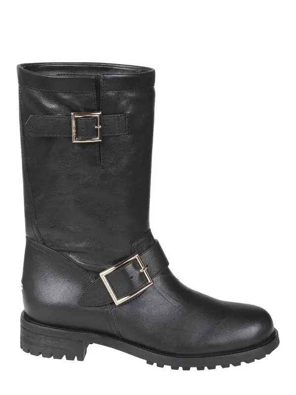 JIMMY CHOO Buckled Leather Boots - Black