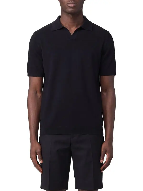 Herno Short-sleeved Polo Shirt In Cotton With Classic Collar And V-neck - Black