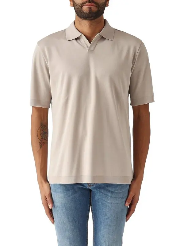 Herno Short-sleeved Polo Shirt In Cotton With Classic Collar And V-neck - Dove Grey