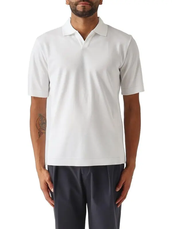 Herno Short-sleeved Polo Shirt In Cotton With Classic Collar And V-neck - White