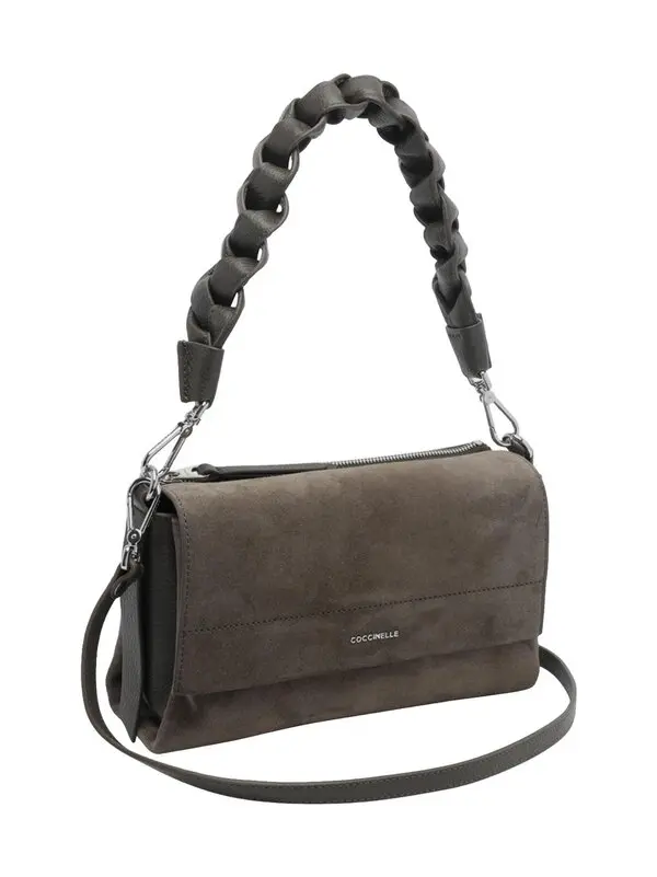 COCCINELLE Boheme Suede Shoulder Bag With Woven Handle - Brown
