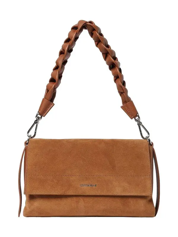 COCCINELLE Boheme Suede Shoulder Bag With Woven Handle - Burnt