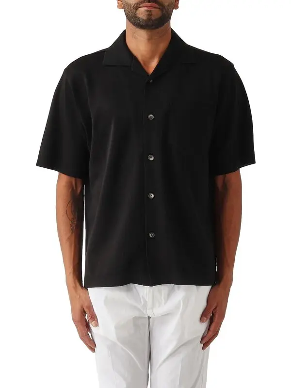 Herno Short-sleeved Jersey Shirt With Cuban Collar And Pocket - Black