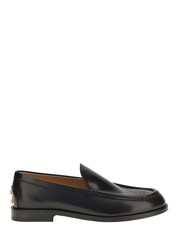 TOD'S Smooth Leather Loafers With Embossed T Timeless Logo And Studded Heel - Black