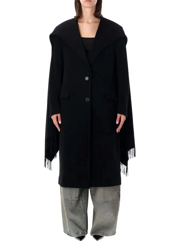 Attico Long Coat With Cape Detail - Black