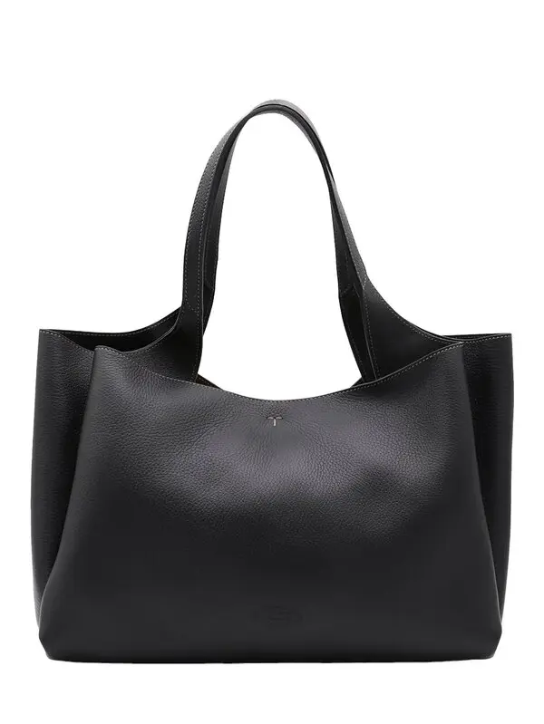 TOD'S Medium Hammered Leather Shoulder Bag With Hook Closure - Black