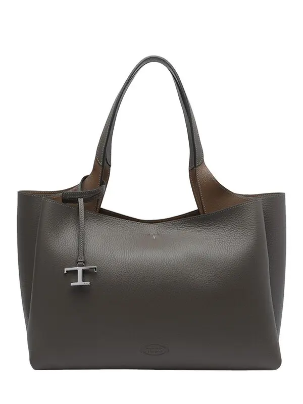 TOD'S Medium Hammered Leather Shoulder Bag With Hook Closure - Grey