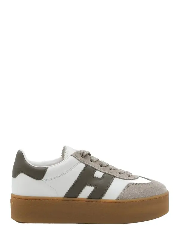 Hogan Platform Leather And Suede Sneakers With H Logo - Kaki
