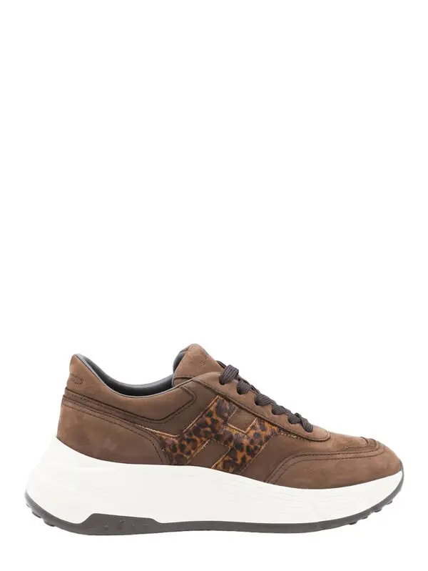 Hogan Hi-fi Nubuck And Pony-effect Leather Sneakers With Animal Print And Chunky Sole - Brown