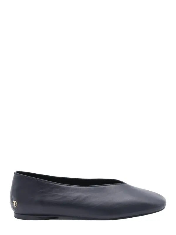 ANINE BING Smooth Leather Ballet Flats With Metallic Monogram - Black