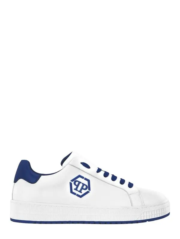 Philipp Plein Two-tone Monogram Leather Low-top Trainers With Hexagon Logo - White