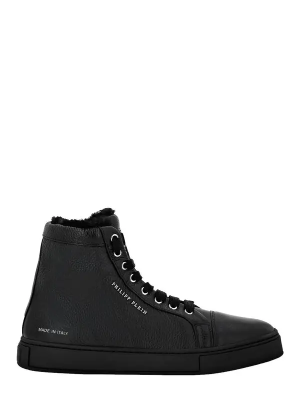 Philipp Plein High-top Grained Leather Sneakers With Shearling Lining - Black