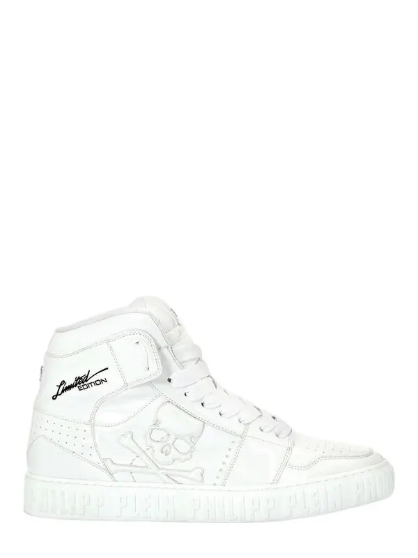 Philipp Plein High-top Leather Sneakers With Skull Detail - White