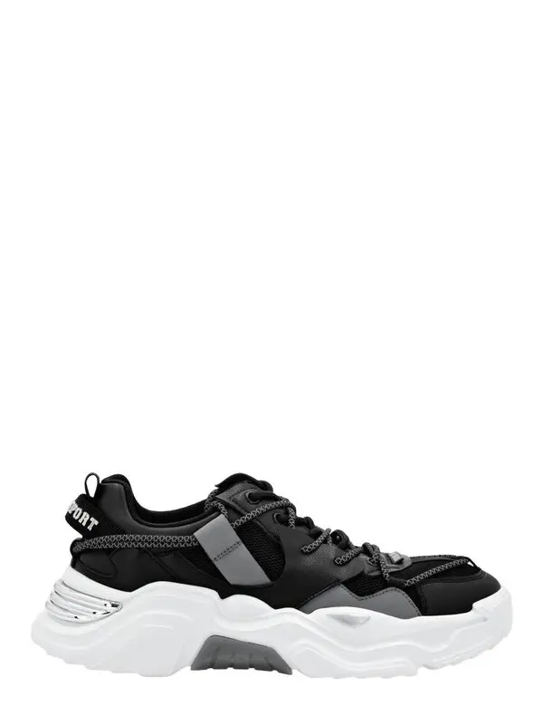 PLEIN SPORT Lace-up Low-top Sneakers In Mesh With Branded Pull-tab - Black