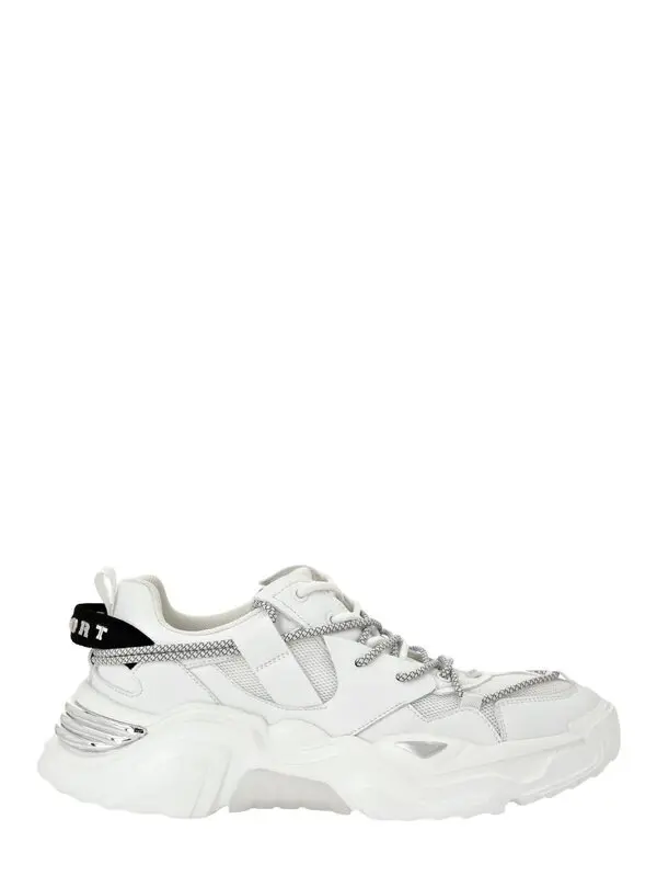 PLEIN SPORT Lace-up Low-top Sneakers In Mesh With Branded Pull-tab - White