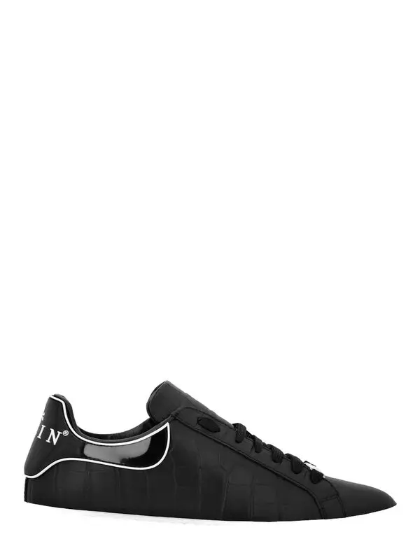 Philipp Plein Crocodile-effect Leather Lace-up Low-top Sneakers - Black