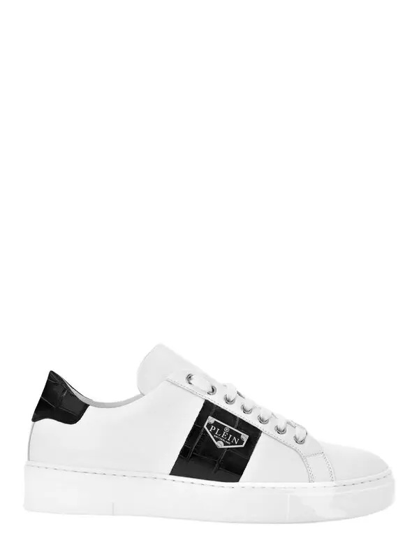Philipp Plein Low-top Sneakers In Smooth Leather With Applied Side Logo - White